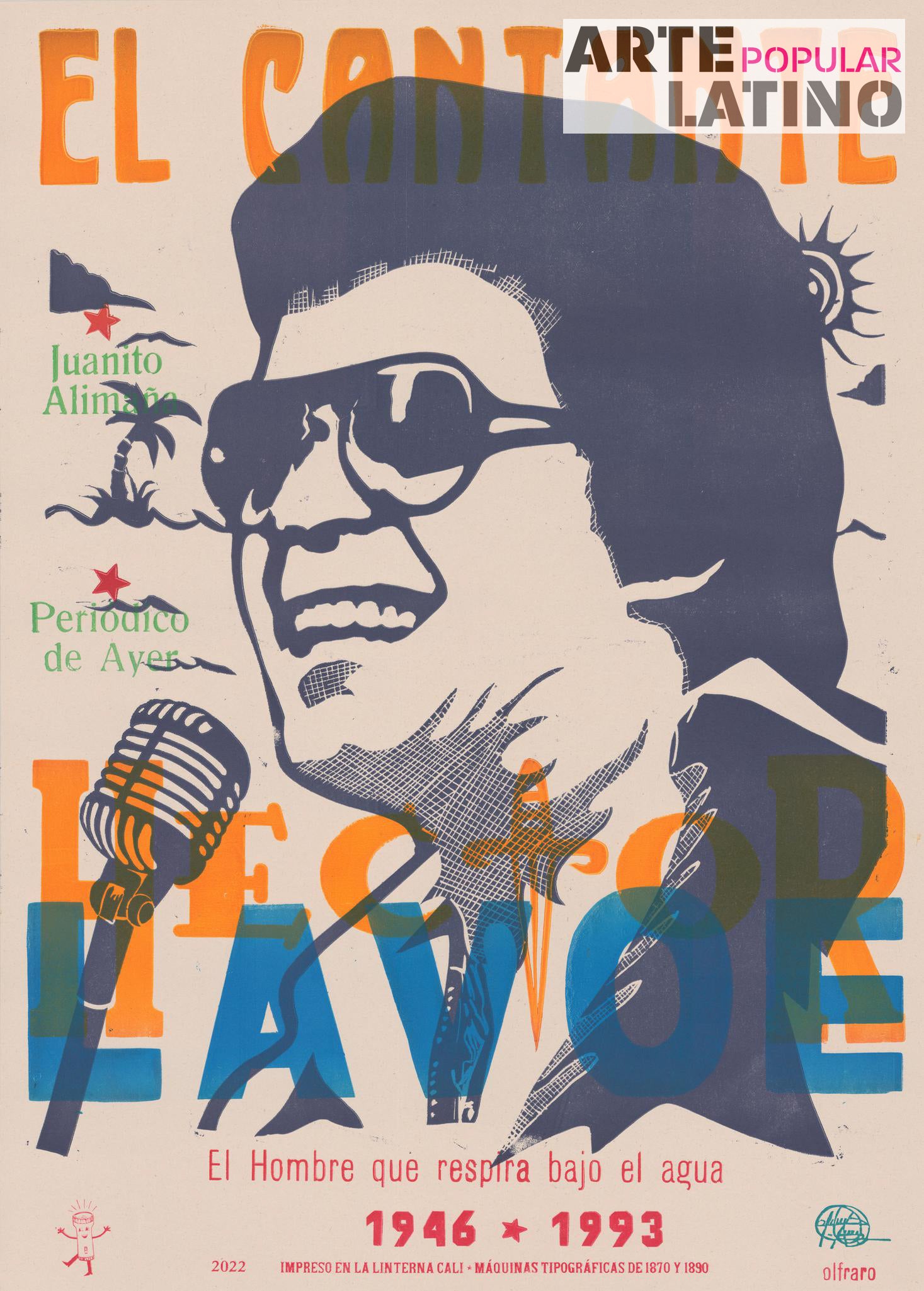 "Hector Lavoe - orange", by Olfraro, 2022 - Open Edition, Linoprint ...